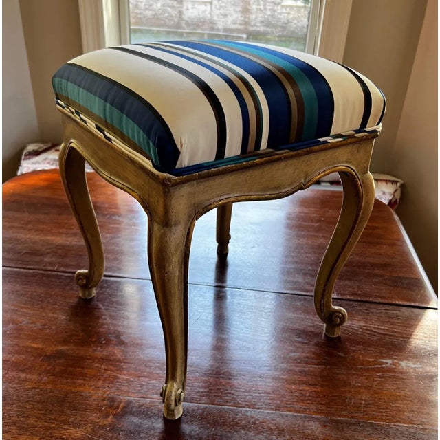Vintage Thomas De Angelis Stool in Manuel Canovas Silk Stripe Fabric ...
