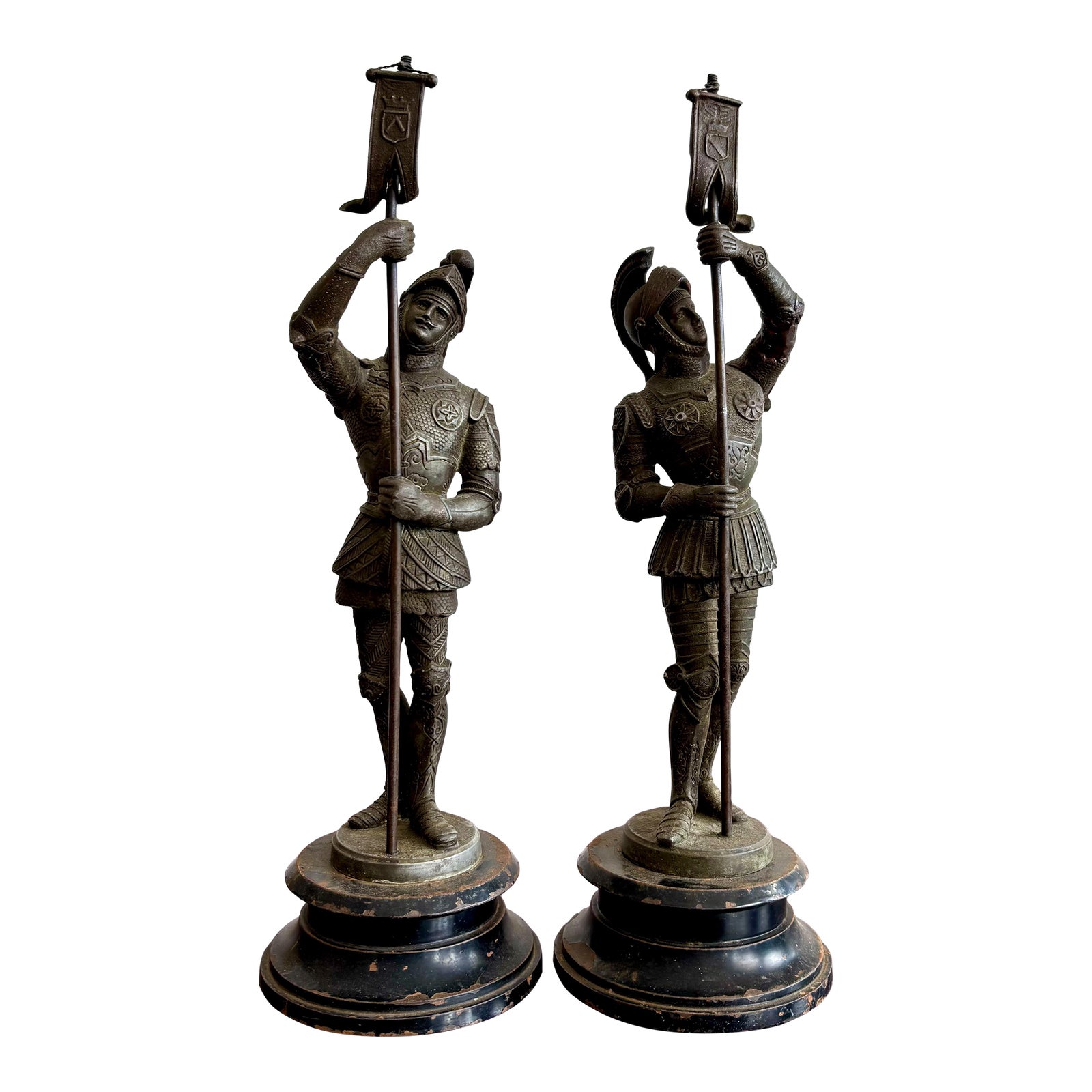 Vintage Bronze Soilder Statue - Set of 2 | Chairish
