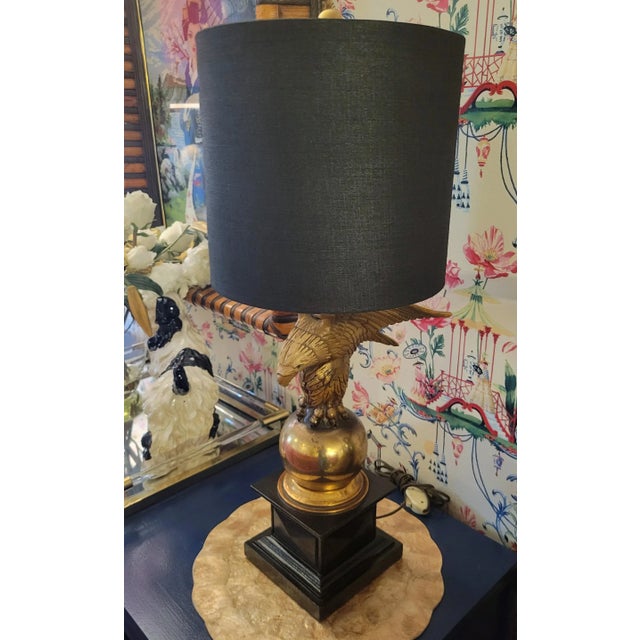 Vintage Golden Bald Eagle Black Shade Traditional Table Lamp | Chairish