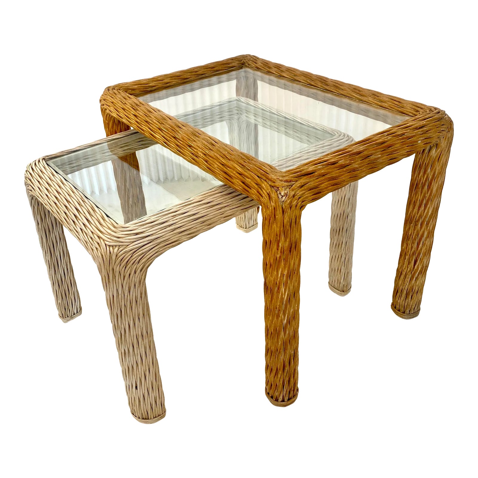 1980s Twisted Rattan Nesting Tables - 2 Pieces | Chairish