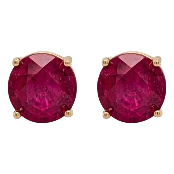 Round 8mm - Natural Madagascar Ruby Solitaire Studs in Solid 14k Yellow ...