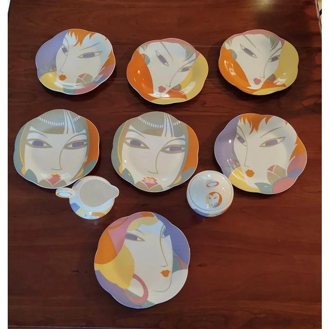 1980s “Visage” Salad Plates and a Cream and Sugar Set by Larry Laslo ...