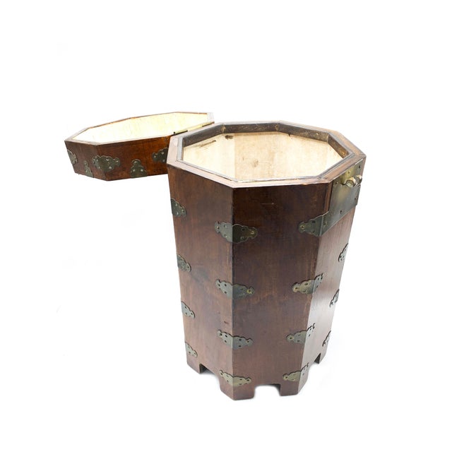 Mid-Century Tall Octagonal Wooden Box With Brass Hardware | Chairish
