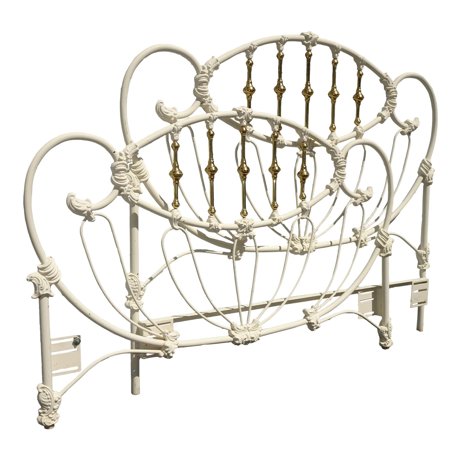 Vintage French Elliott's Designs White Iron Queen Headboard & Footboard ...