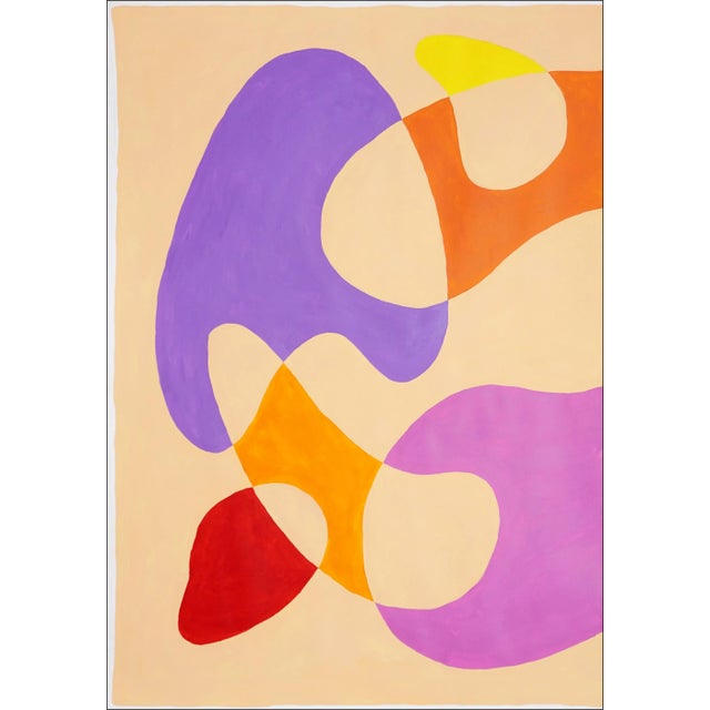 2024, Abstract Mid Century Shapes Triptych of Coral Curves, Acrylic Painting on Watercolor Paper ...
