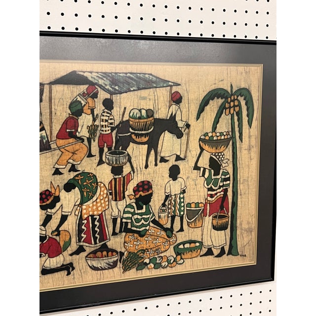 1970s Vintage Tribal Folk Art Batik Fabric Painting Art With Mid ...