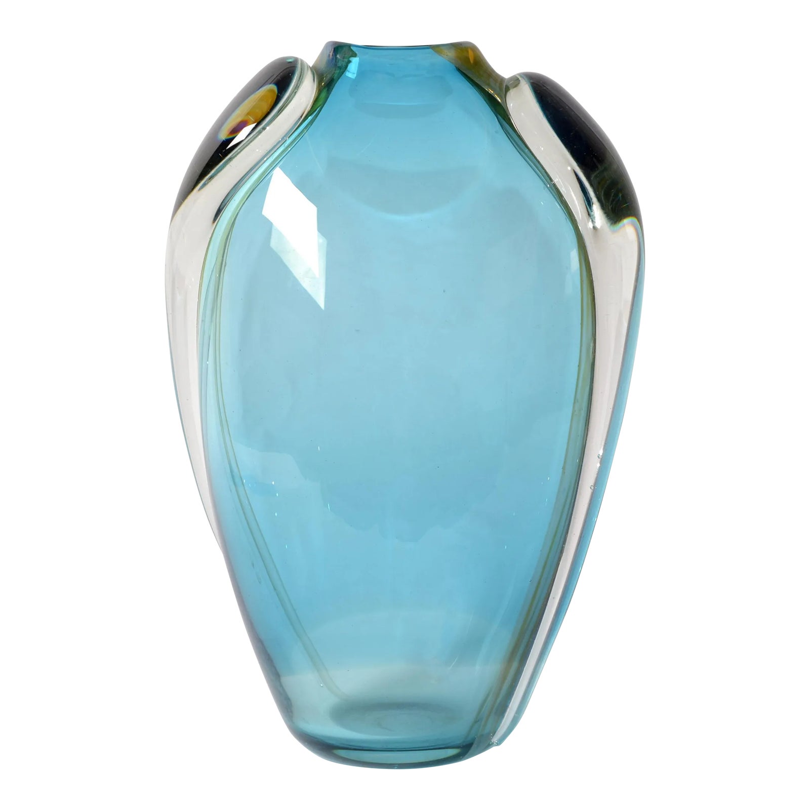 Vitrix Studio Blown Light Blue & Gold Art Glass Vase Thomas Buechner Op ...
