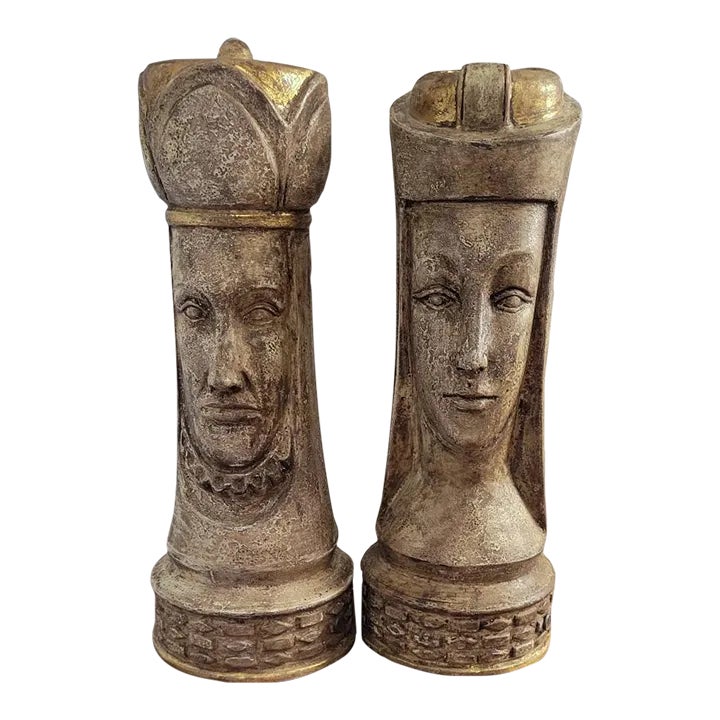 20 Inch Ceramic King and Queen Chess Decor Statues - a Pair | Chairish