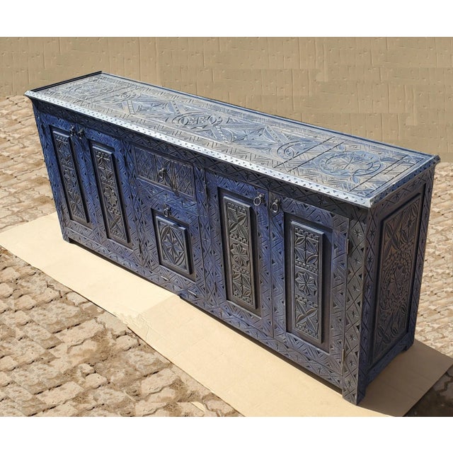 Blue Washed Moroccan Berber Style Wooden Sideboard III | Chairish