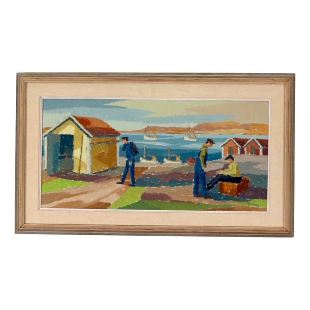 Gunnar Fohlin, Fishing Mode, 1960s, Oil on Canvas, Framed | Chairish
