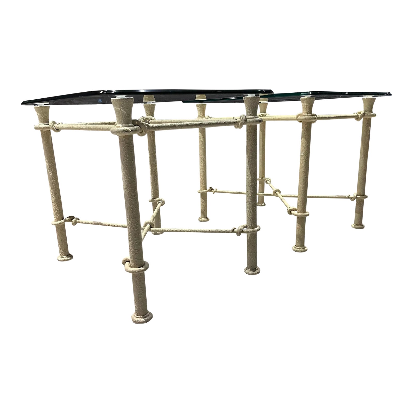 Wrought Iron & Glass End Tables After Giacometti - a Pair | Chairish