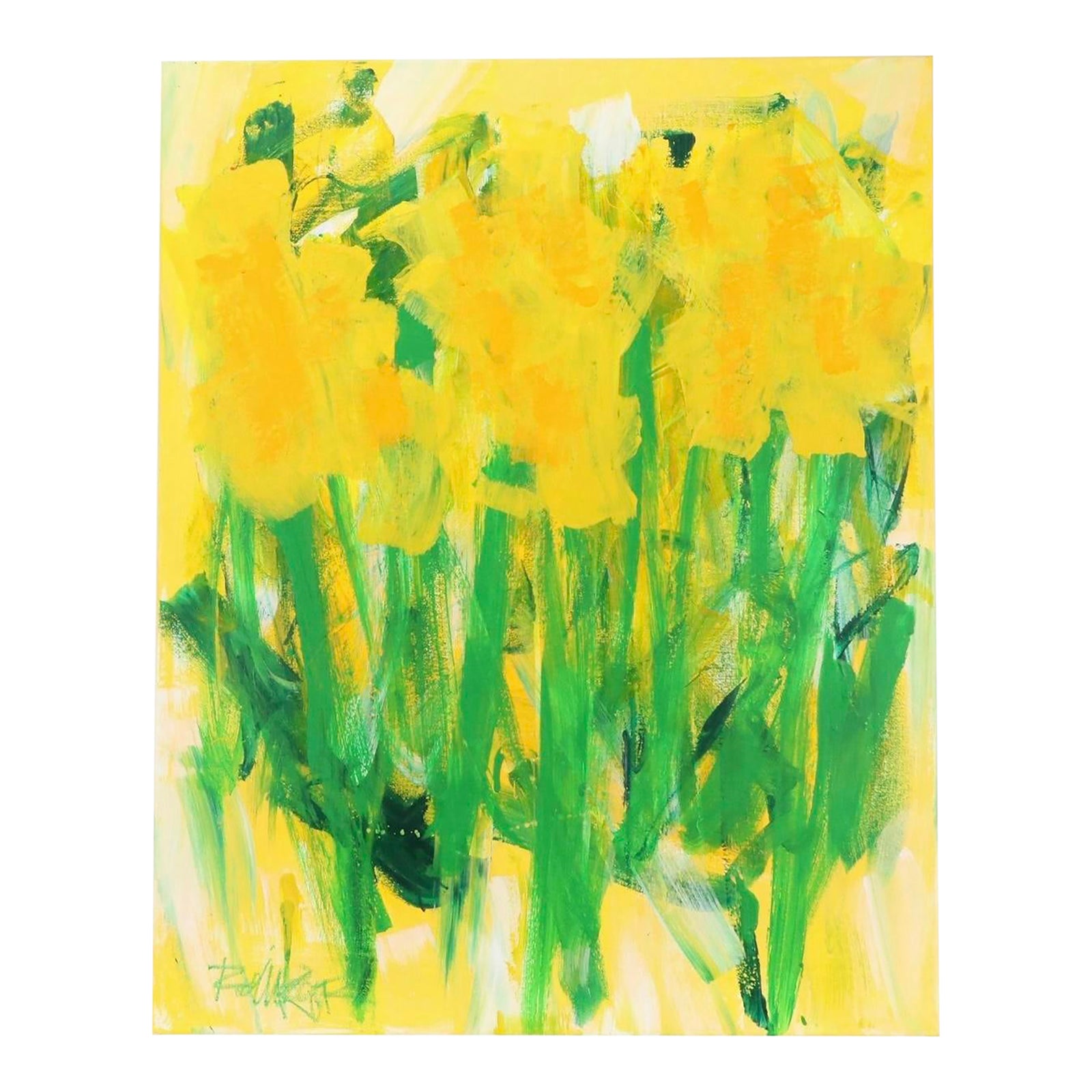 Abstract Acrylic on Canvas Painting “Daffodils” | Chairish