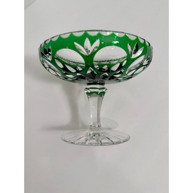 Mid 20th Century Cut to Clear Crystal Compote Emerald Green | Chairish