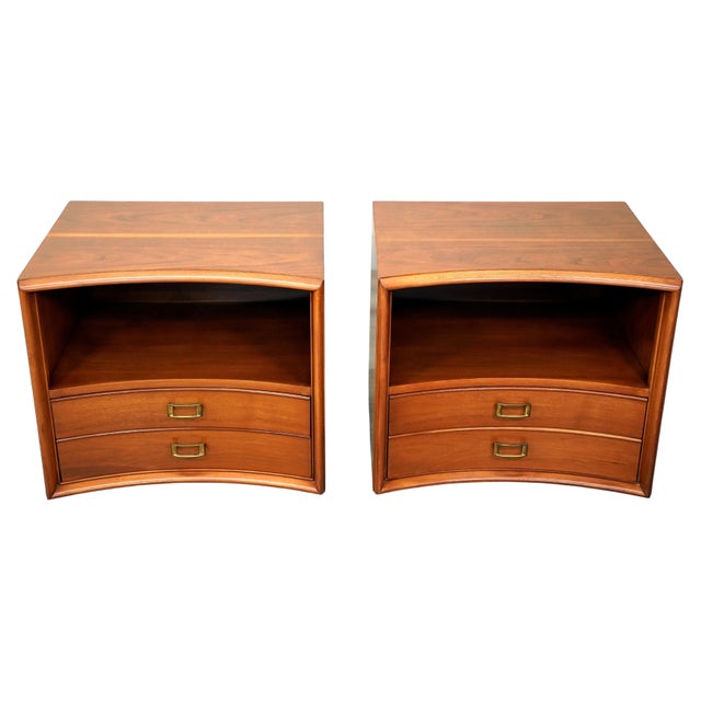 Pair of Paul Frankl for Johnson Furniture Walnut and Brass Nightstands ...