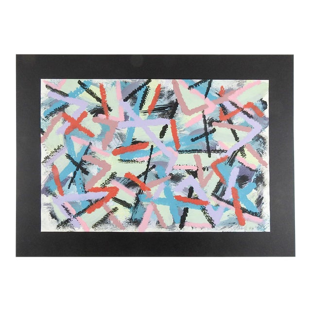 Abstract Blue, Red & Purple Painting on Paper | Chairish