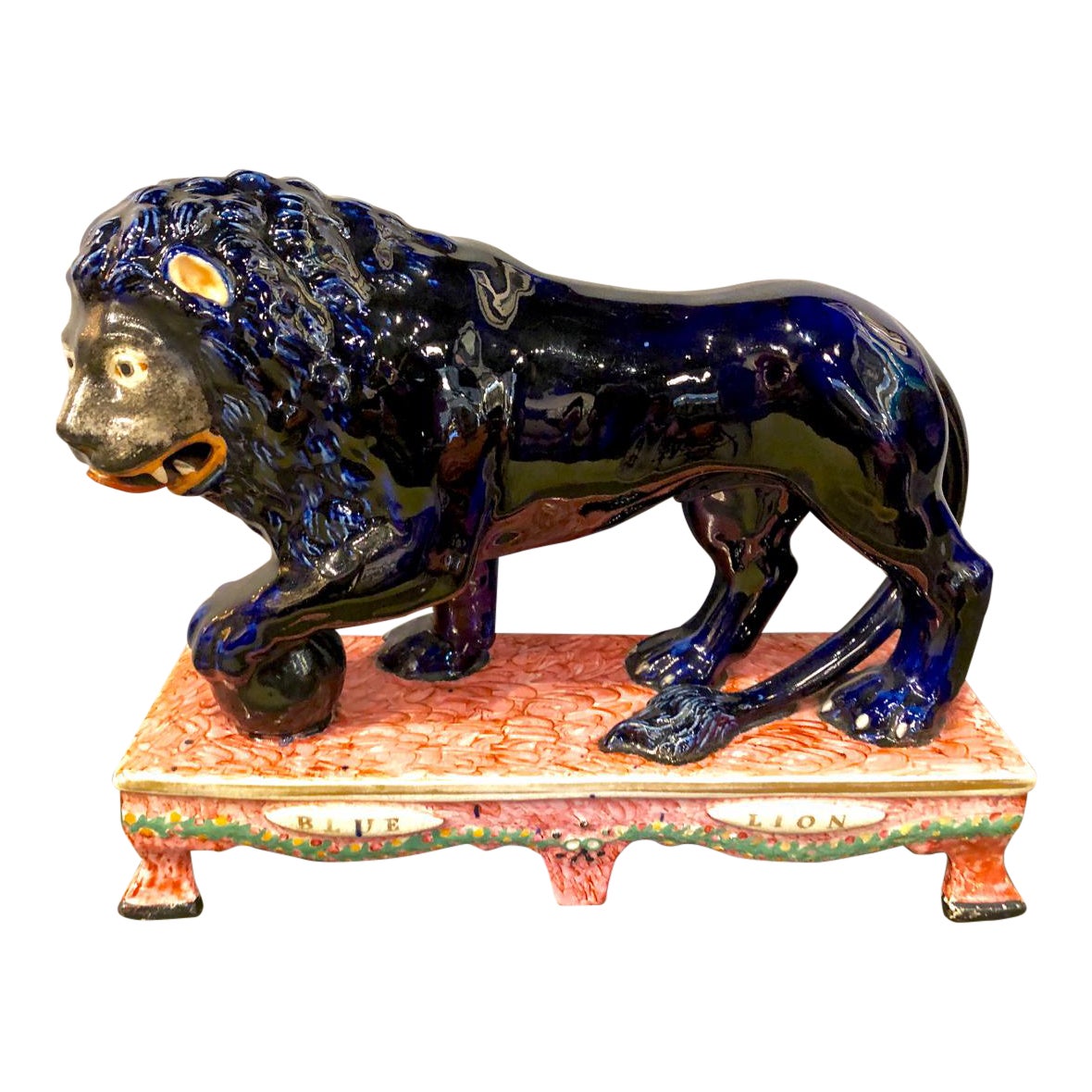 Early 20th Century Blue Stafford Lion Figurine | Chairish