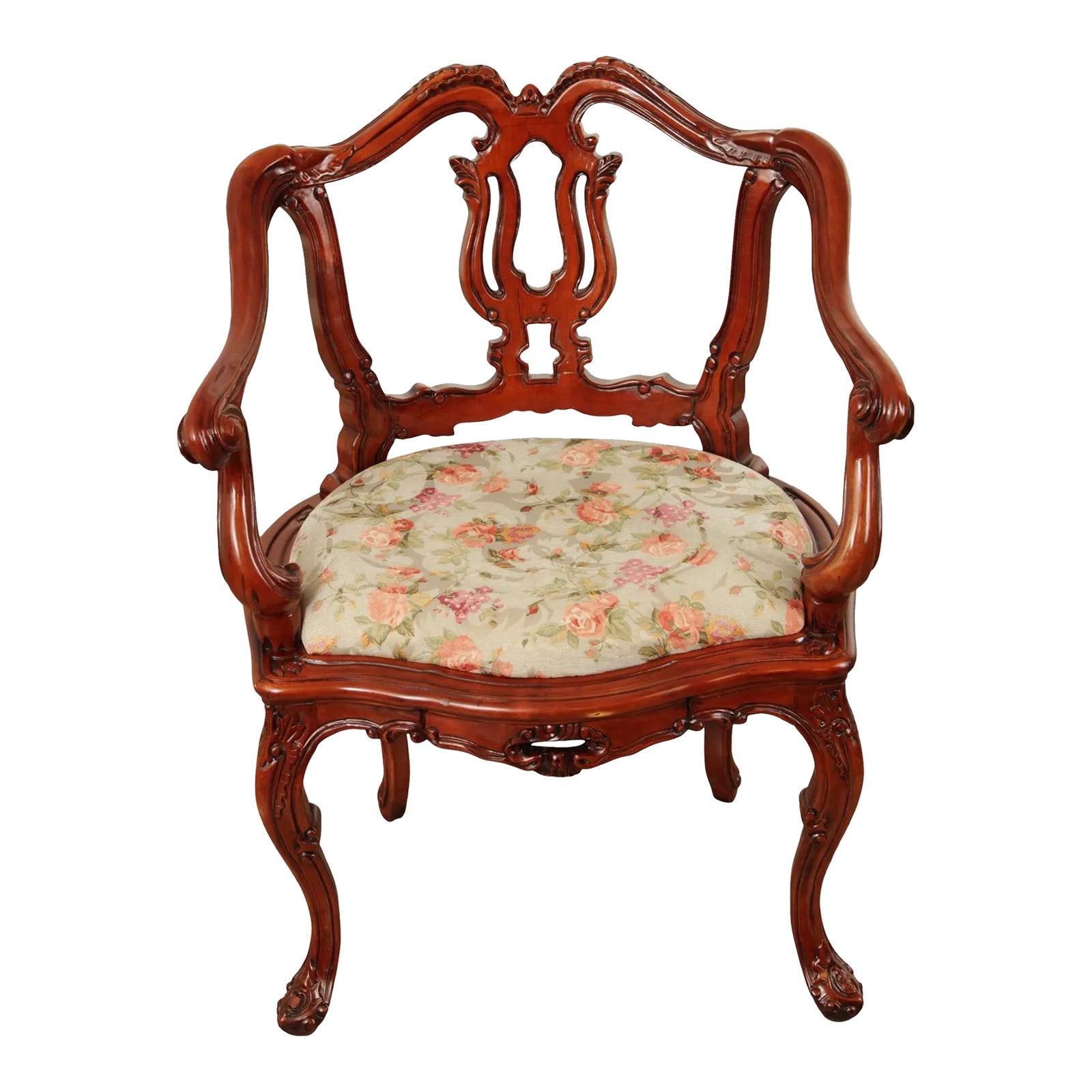Late 20th Century Italian Rococo Style Carved Frame Armchair | Chairish
