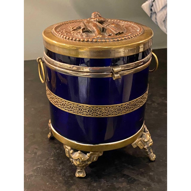 Antique Royal Blue Glass Trinket Box | Chairish