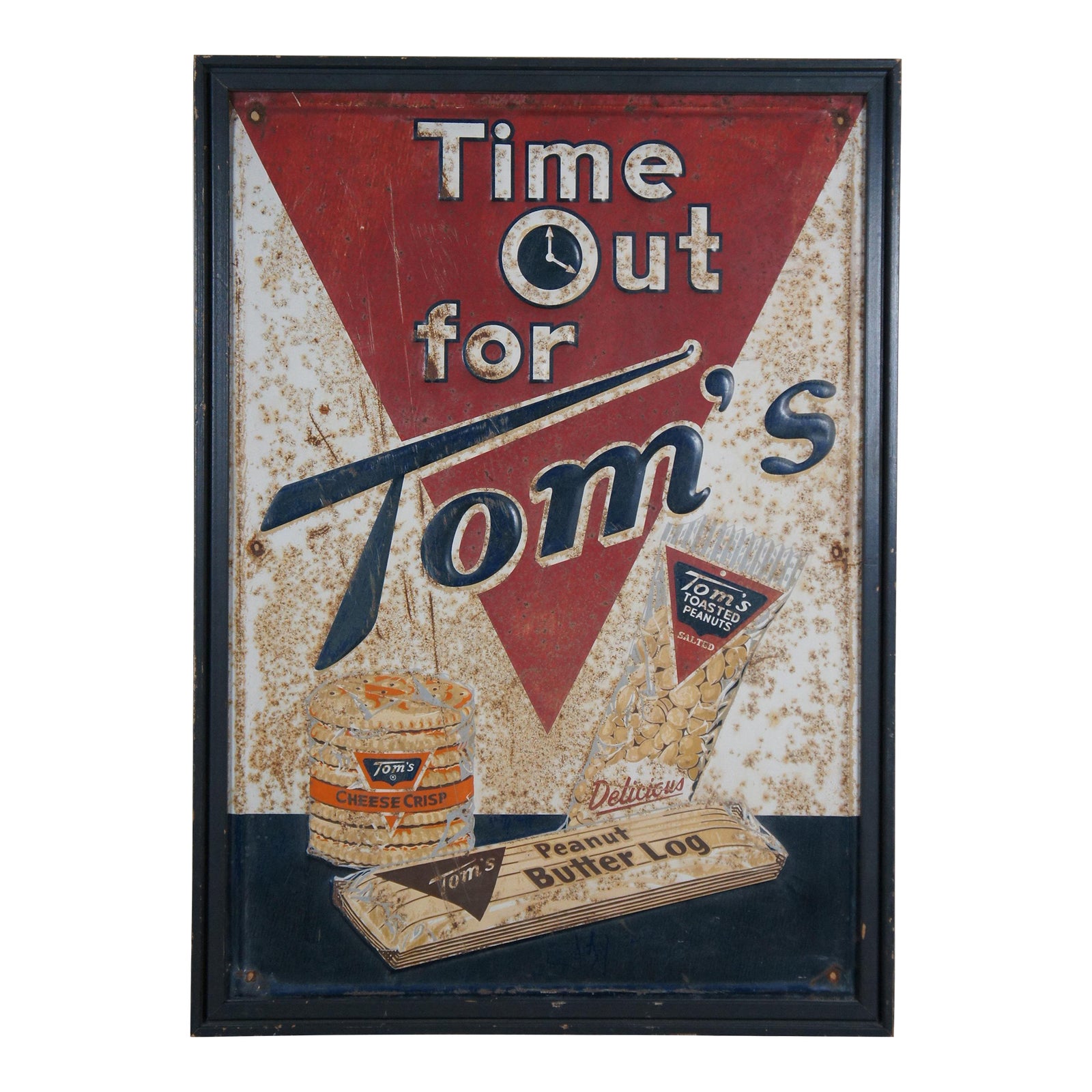 1958 Robertson Time Out for Toms Embossed Tin Snack Advertising Sign ...
