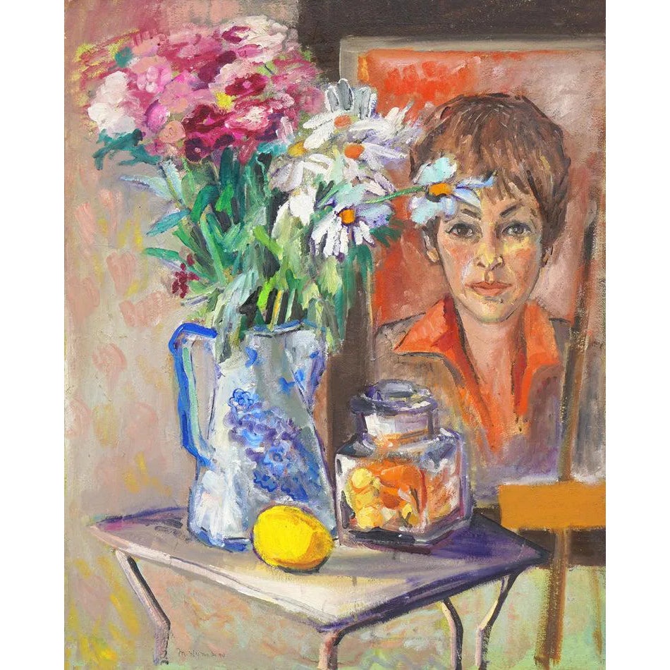 Marjorie Hyman Portrait of the Artist and Still Life 1969 Circa | Chairish