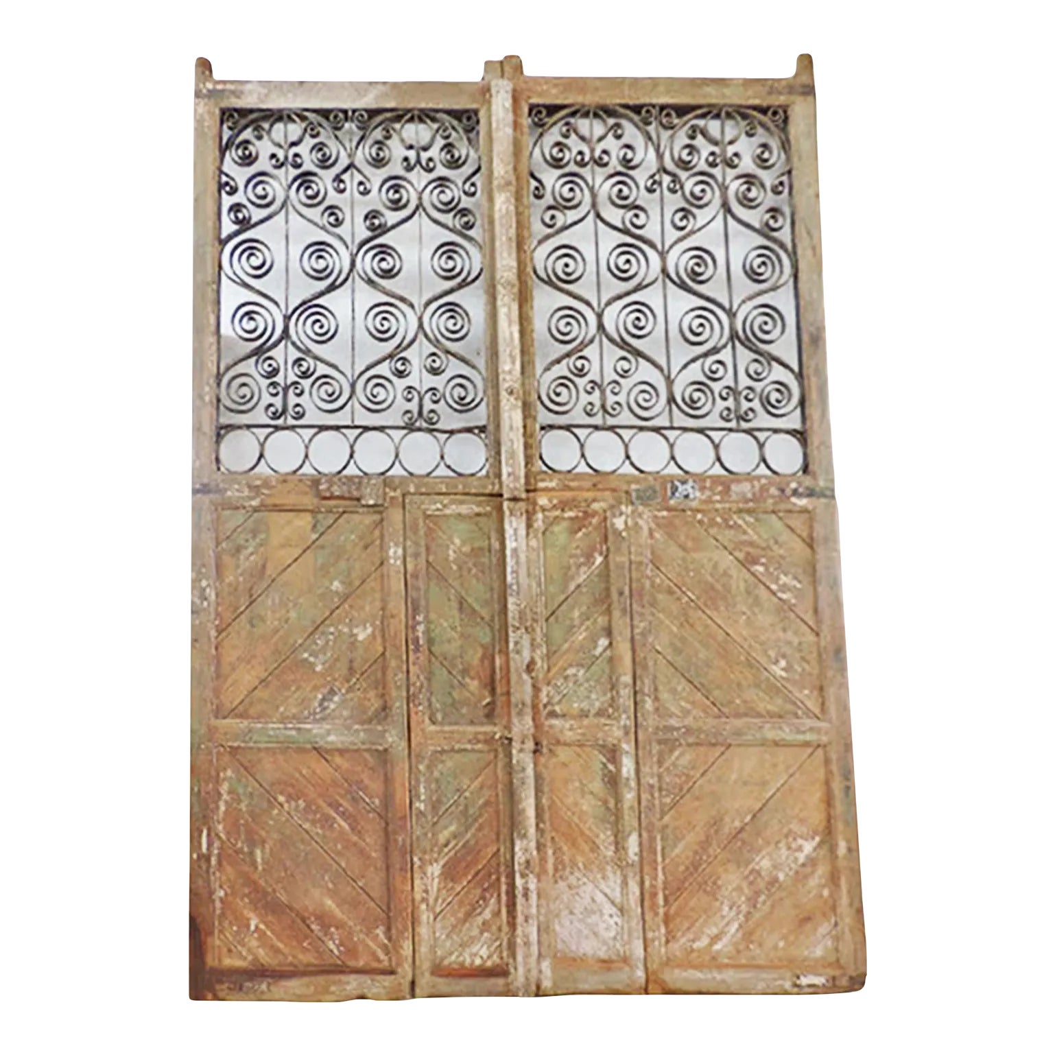 Vintage Early 20th Century Large Wood & Iron Scroll Gate | Chairish