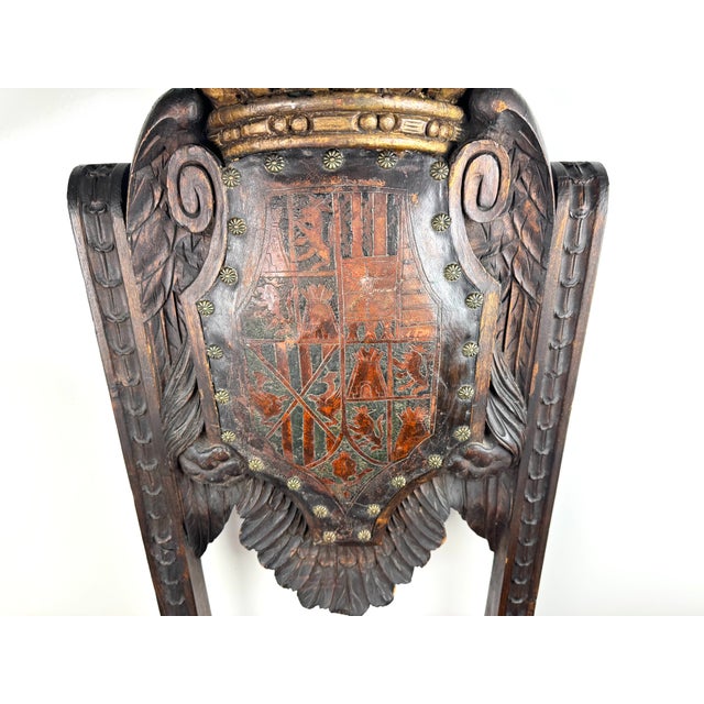 Late 19th Century Hand Carved High Back Leather Crest Coat of Arms ...