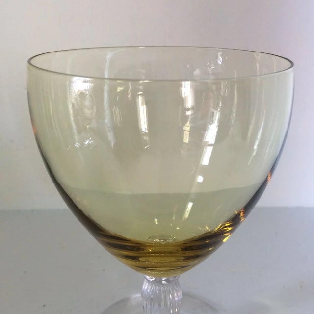 Vintage Clear Fluted Stem Canary Yellow Crystal Water Goblets - Set of ...