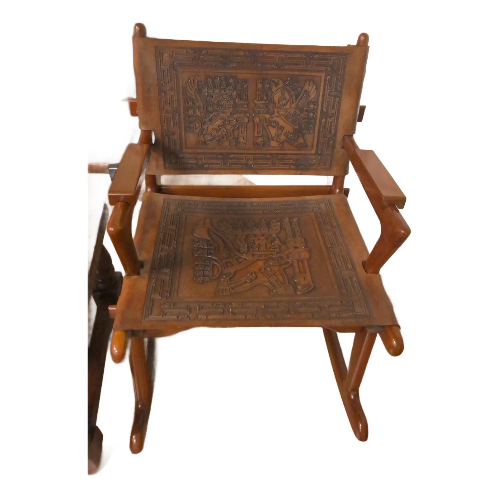 1960s Angel Pazmino Attributed Leather and Wood Rocking Chair | Chairish