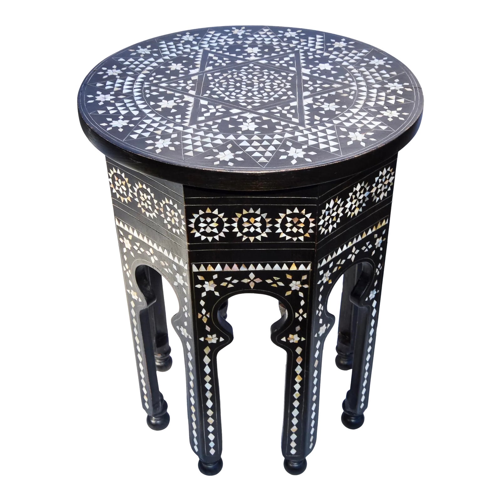Moorish Marquetry Mother-Of-Pearl Astral-Patterned Accent Table | Chairish