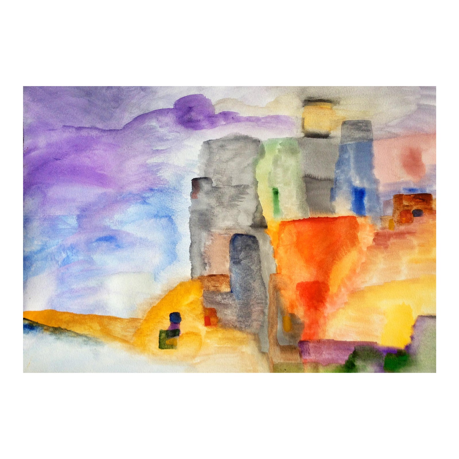 A Village in Provence — Abstract Expressionist Watercolor on Paper, 18 ...