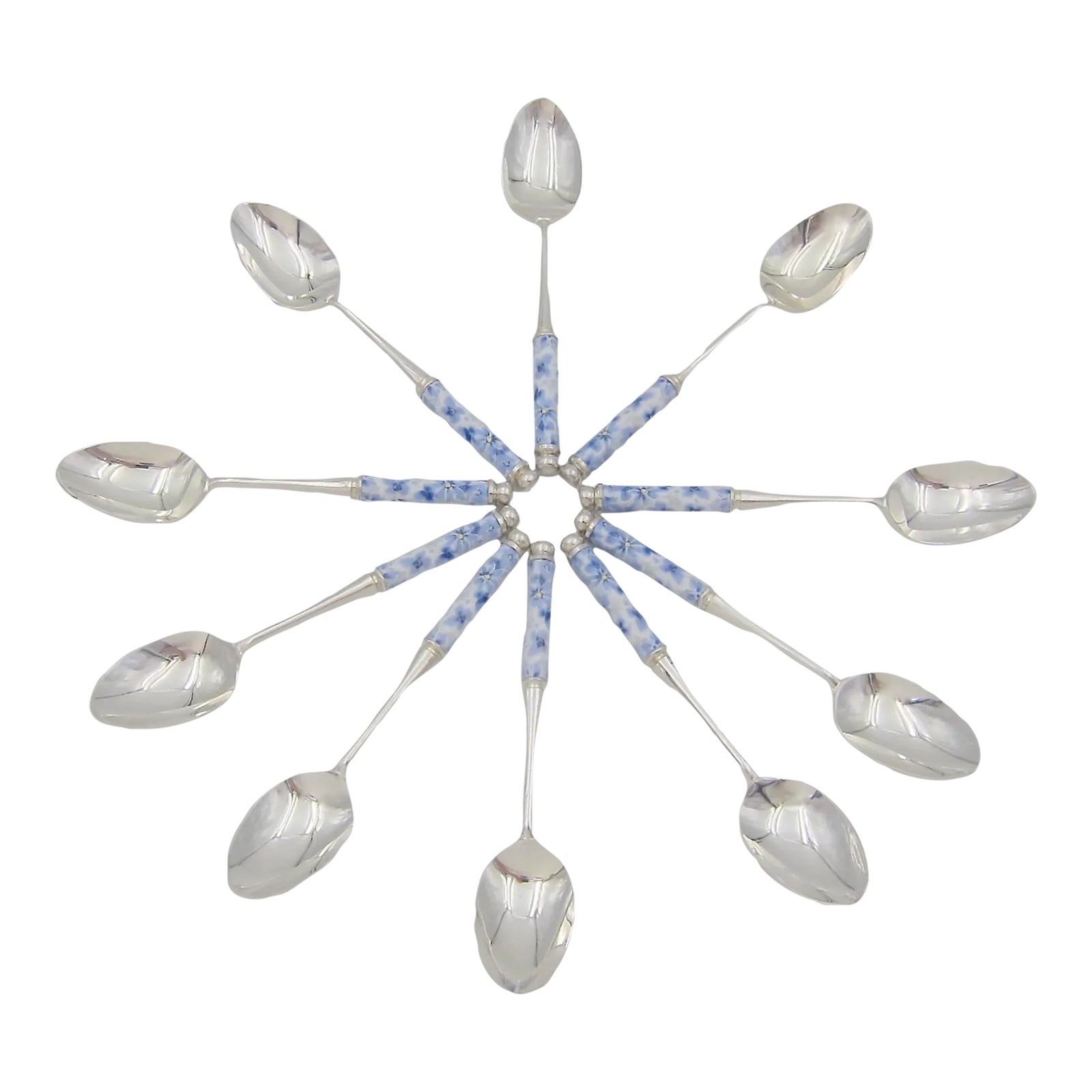 Vintage Enameled Silver-Plate Spoons- Set of 10 | Chairish