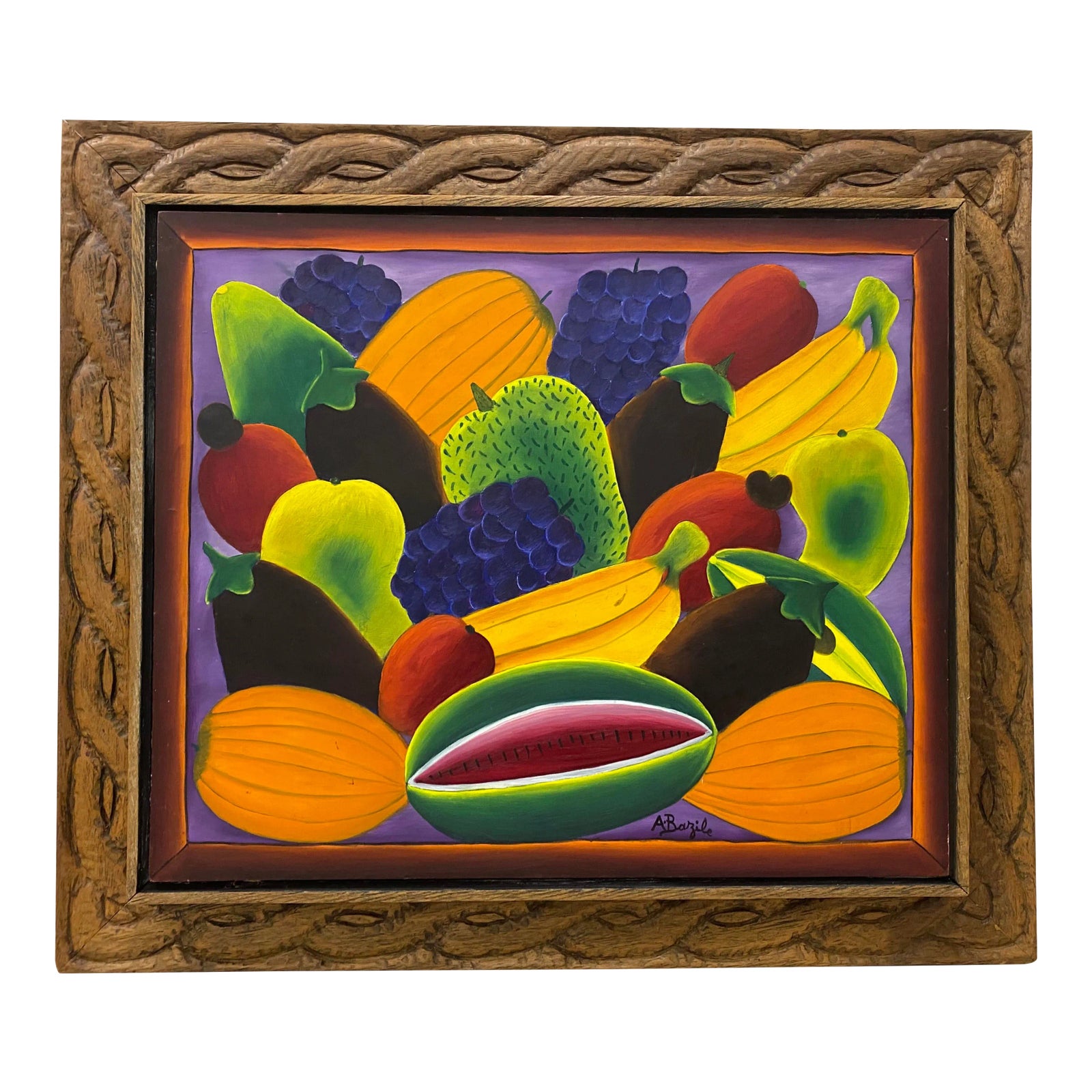 Haitian Artist Alberoi Bazile "Fruit" Still Life Oil Painting in Hand ...