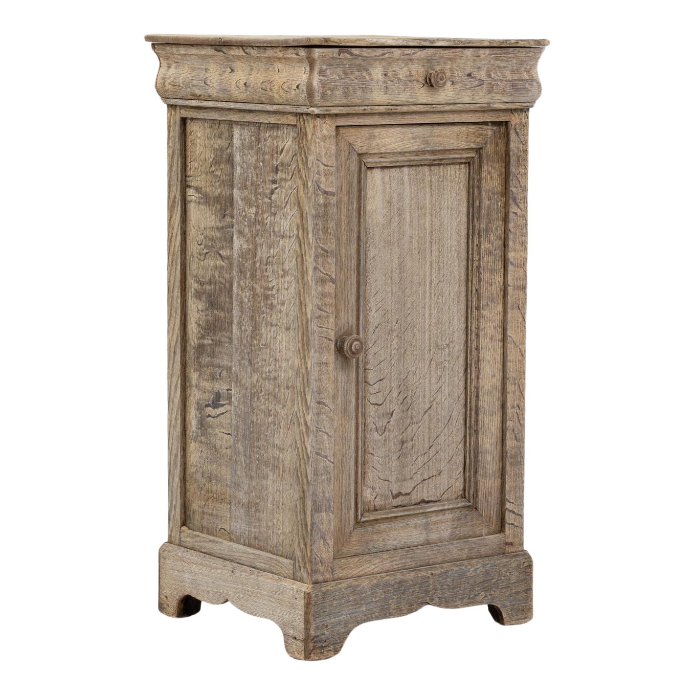 19th Century French Bleached Oak Bedside Table | Chairish