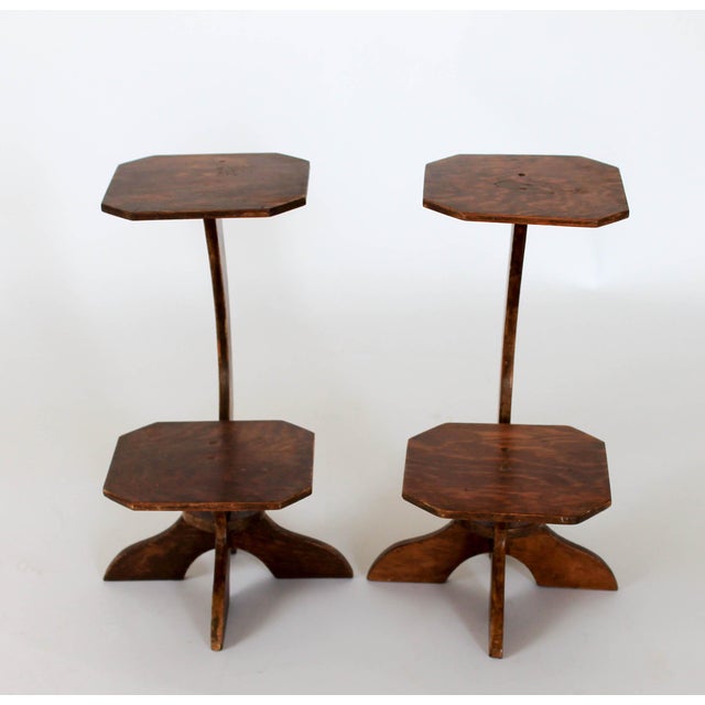 Pair of Vintage Two Tiered Wood Plant Stands | Chairish