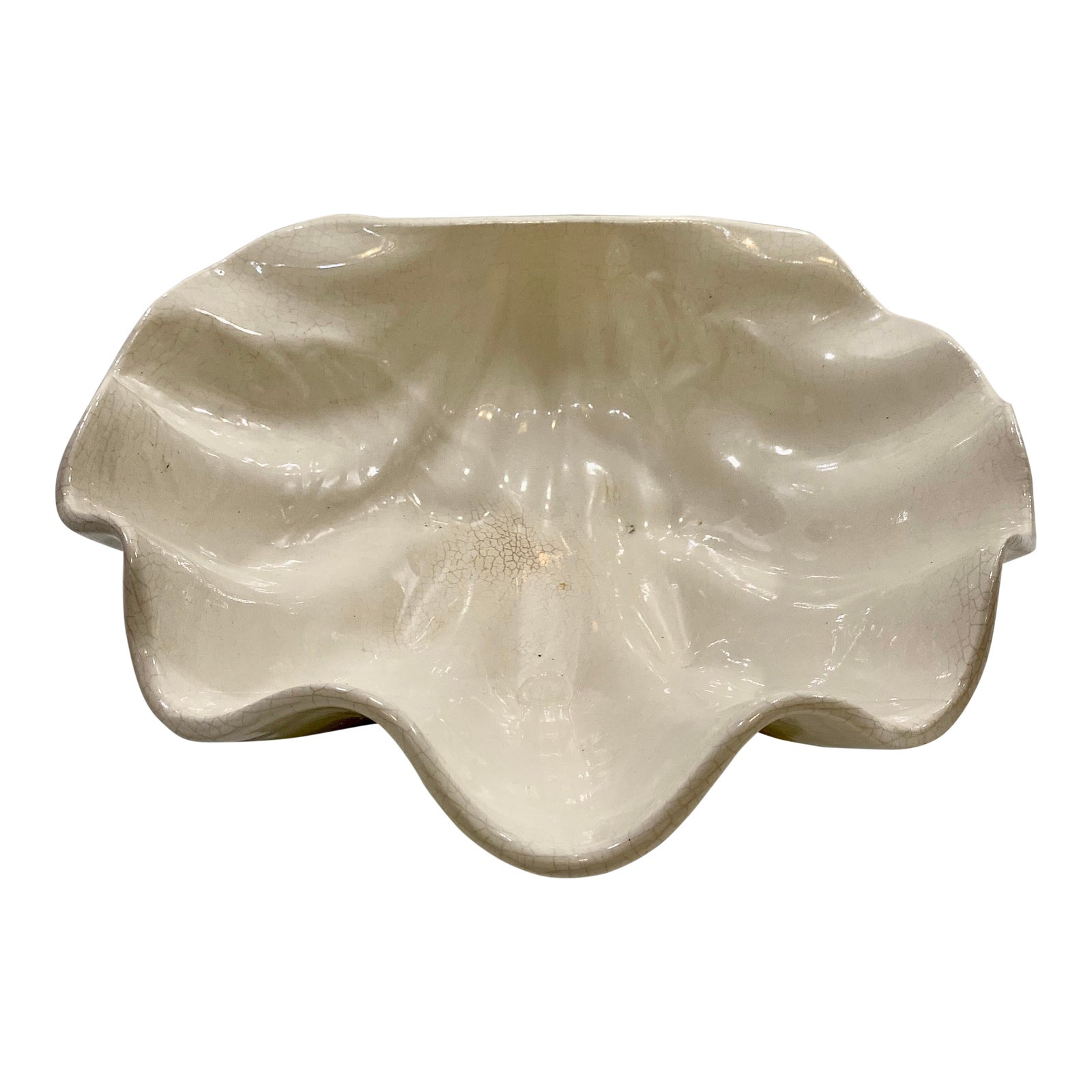Large 1970’s White Scallop Shell Ceramic Bowl | Chairish