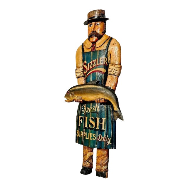 Vintage Sizzler Fishmonger Wooden SIgn | Chairish