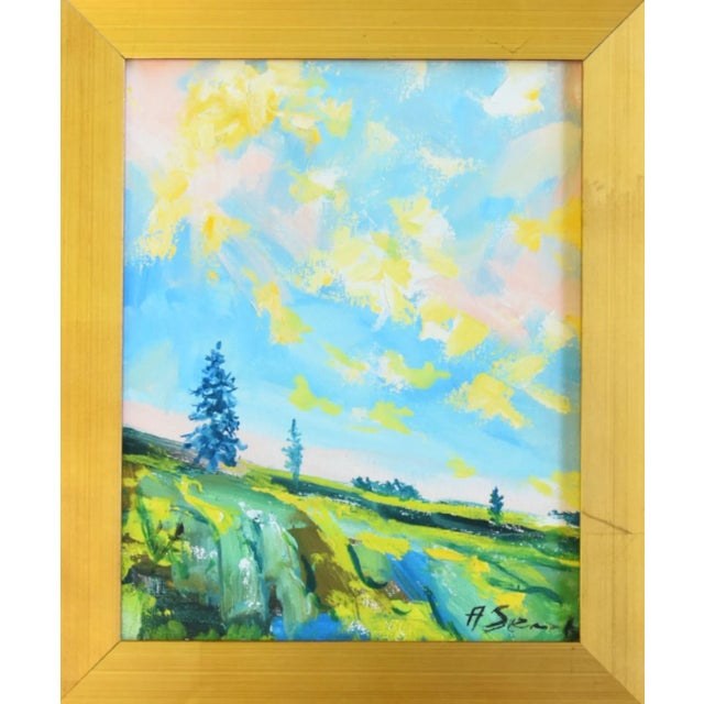 Impressionist Beautiful Sky & Mountain Landscape Oil Painting W/Gold ...