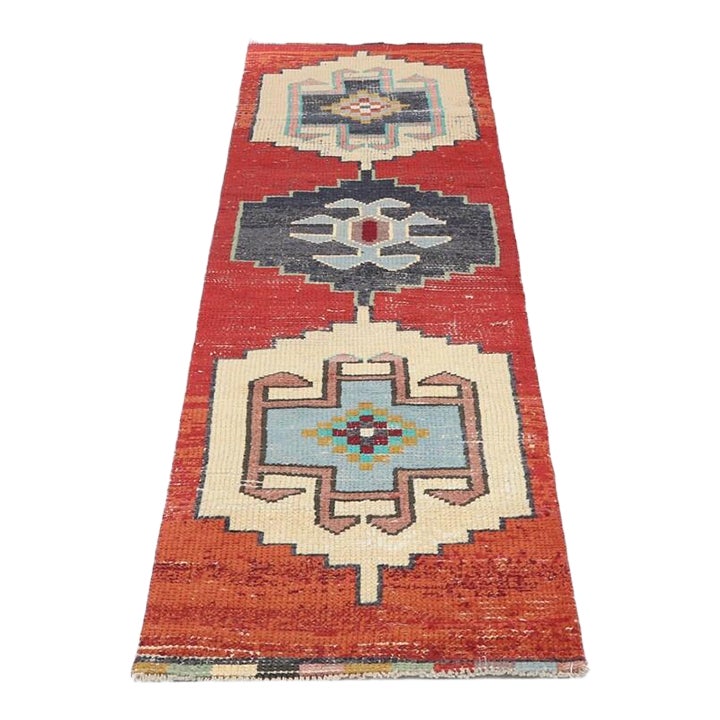 Vintage Turkish Boho Runner Rug – 10 Ft Colorful Geometric Wool Hallway ...