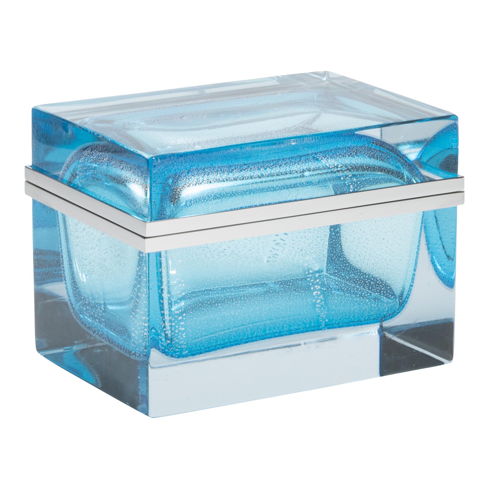 Hand-Blown Murano Giant Box in Aqua Blue With Silver Flecks and Chrome ...