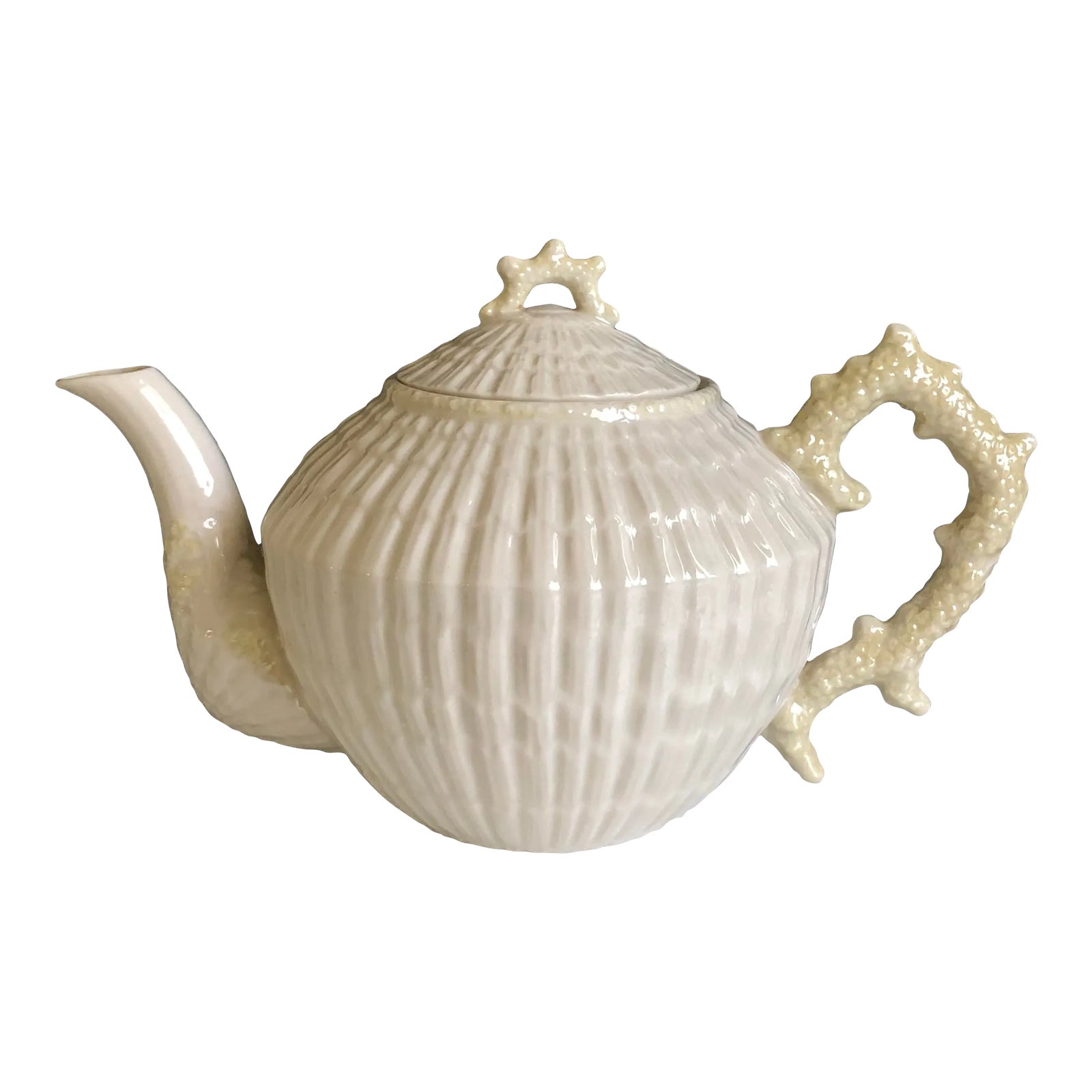 Vintage Belleek Pottery Ireland Limpet Yellow Teapot & Lid First Green ...