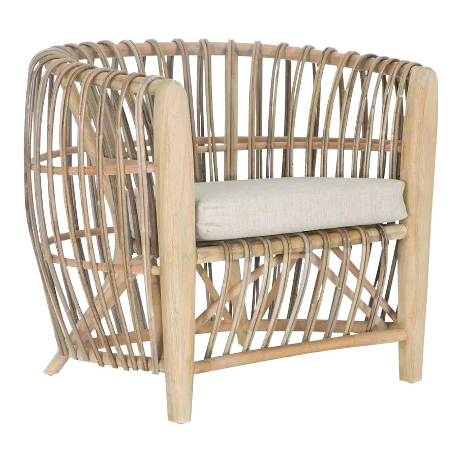Binah Sanded Rattan Tub Chair Natural Color | Chairish
