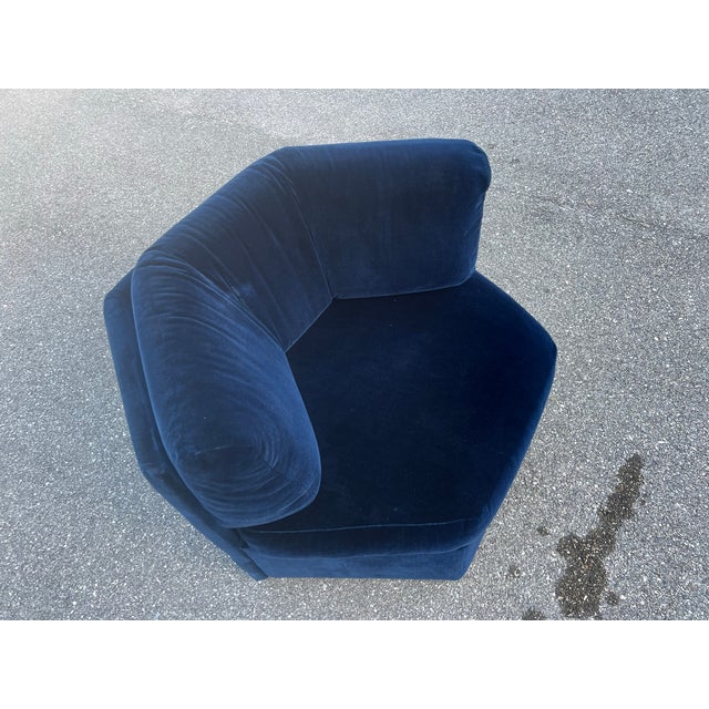 Midcentury Modern Semi Octagonal Blue Velvet Lounge Chair | Chairish