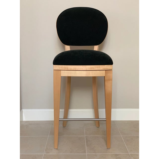 Contemporary Swivel Bar Stools in Maple Wood & Black Suede by Nick ...