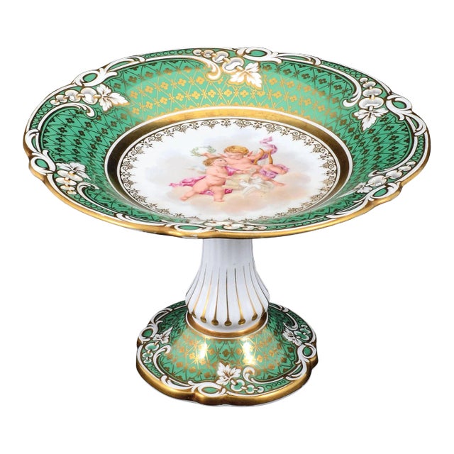 1880s French Hand-Painted Porcelain Compote With Cherubs | Chairish