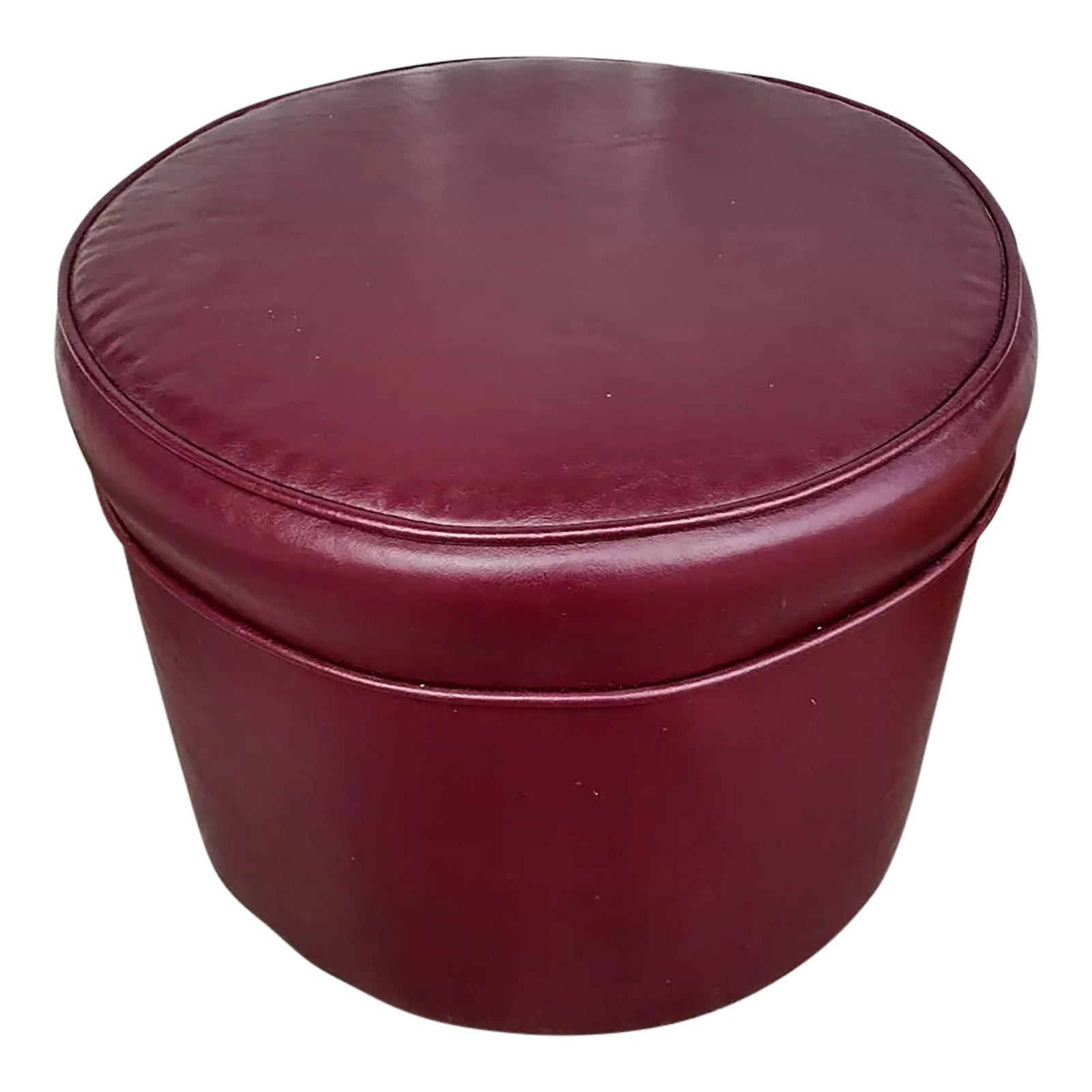 1990s Vintage Round Hassock Vinyl Ottoman Foot Stool | Chairish