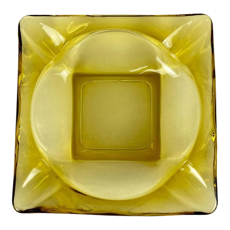 Mid-Century Atomic Amber Art Glass Square Ashtray | Chairish