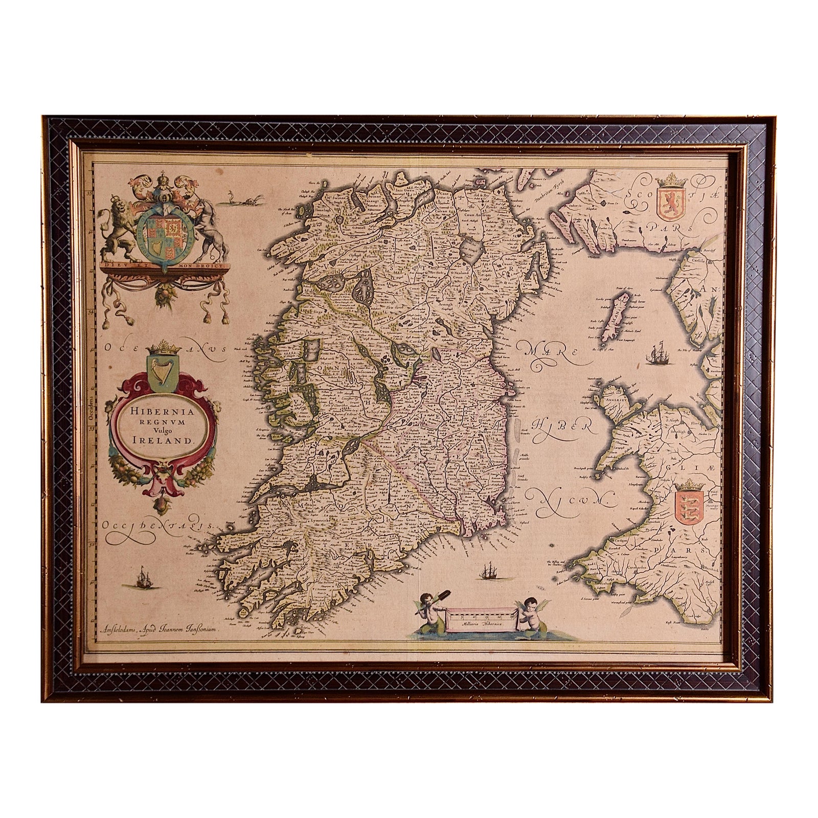Ireland: A Framed 17th Century Hand-Colored Map by Jan Jannson, 1640 ...