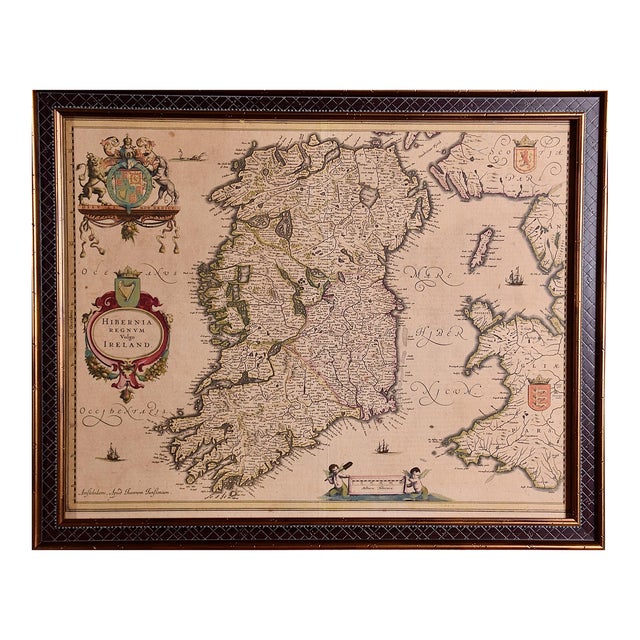 Ireland: A Framed 17th Century Hand-Colored Map by Jan Jannson, 1640 ...