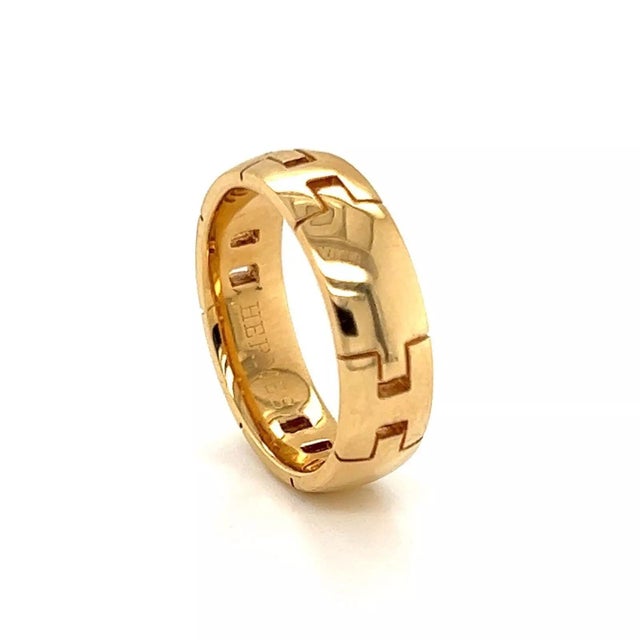 26145 - Hermes Hercules H Logo 18k Yellow Gold Band Ring, Size 5 | Chairish