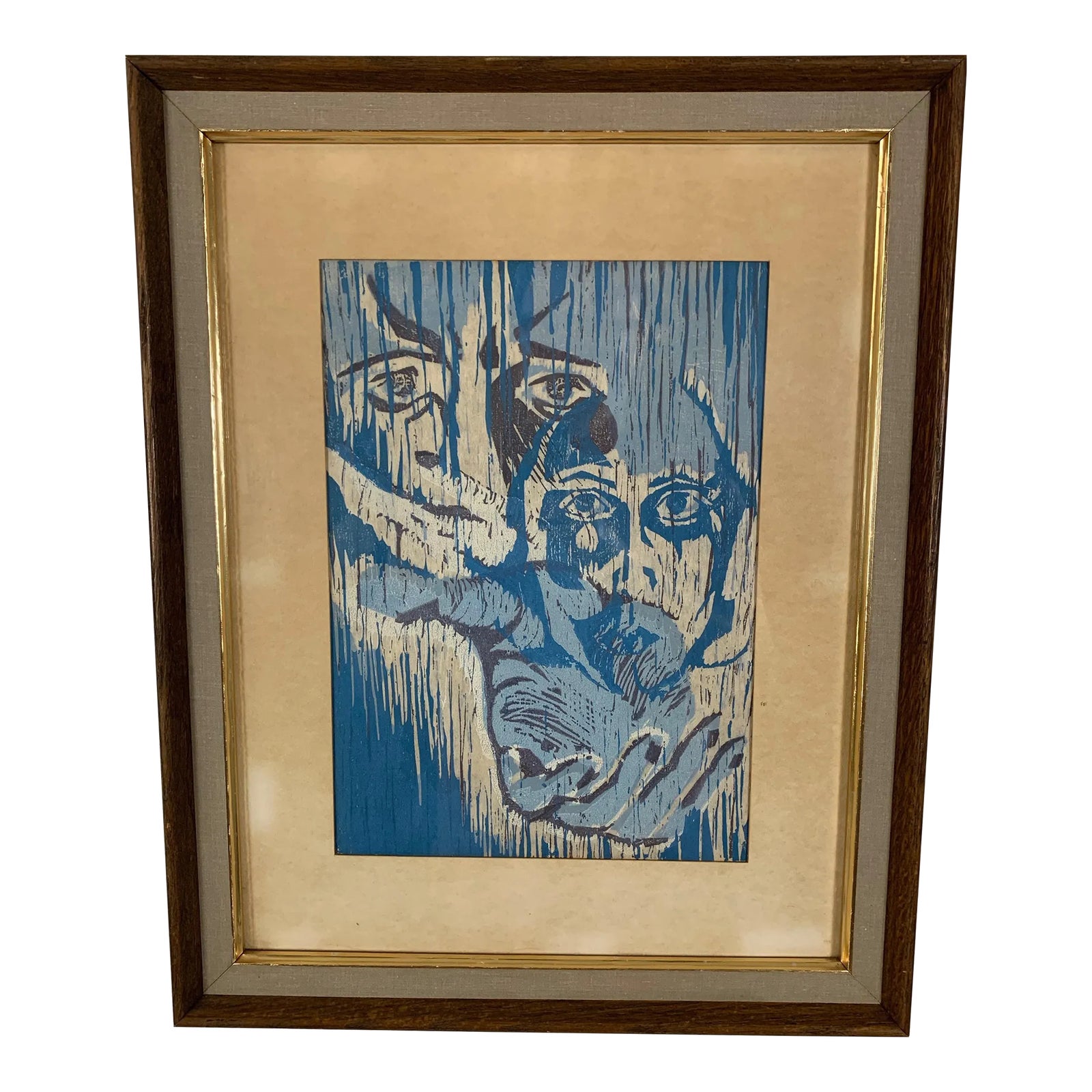 20th Century Block Print Titled "Understanding" | Chairish